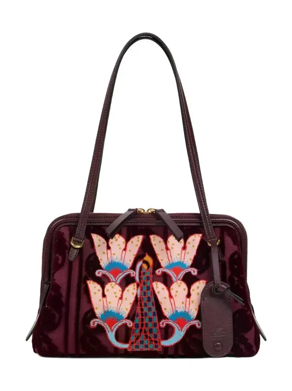 Etro Embroidered Velvet Shoulder Bag - Red
