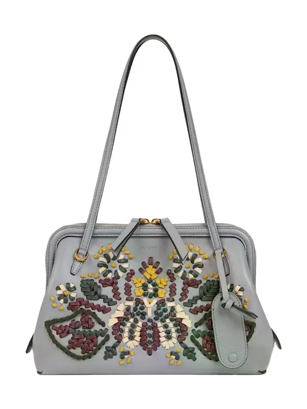 Etro Embroidered Leather Shoulder Bag - Grey