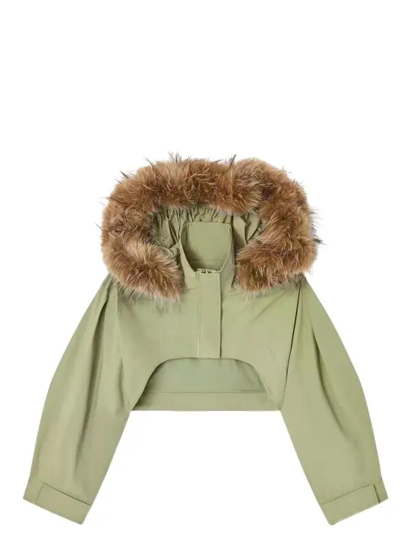 GANNI Fur-trimmed Cropped Jacket - Green