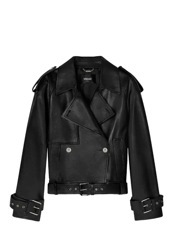 Versace Belted Leather Jacket - Black