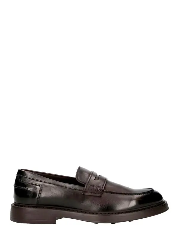 DOUCAL'S Smooth Calfskin Leather Penny Loafers With Rubber Sole - Dark