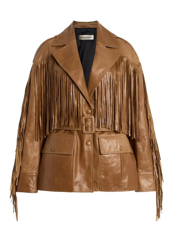 Nour Hammour Cassidy Fringed Leather Jacket - Brown