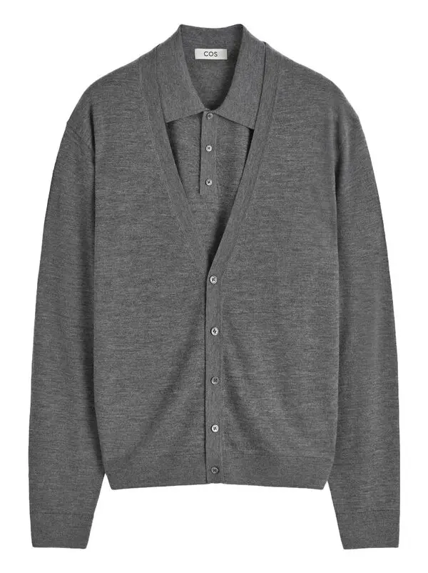 Cos Layered Fine Cashmere Polo Cardigan - Gray