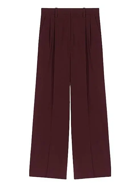 Maje Tailored Wide-leg High-rise Stretch Wool-blend Trousers - Burgundy