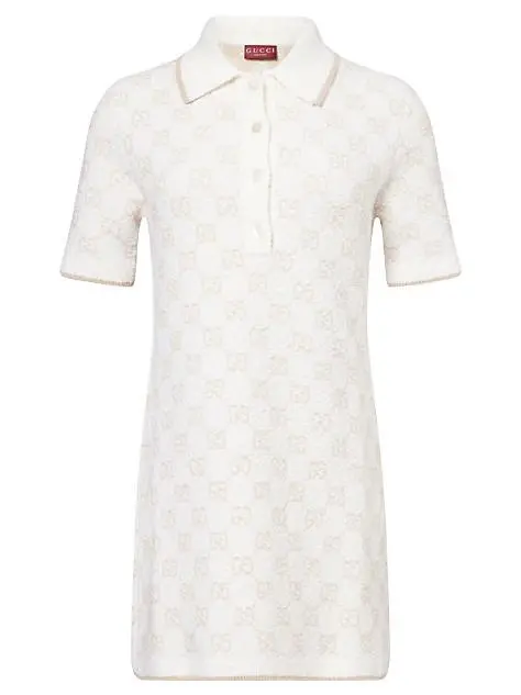 Gucci Monogram Wool-blend Mini Polo Dress - White Beige