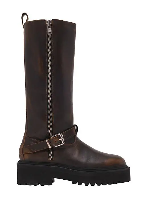 Maje Leather Biker Boots - Dark Brown