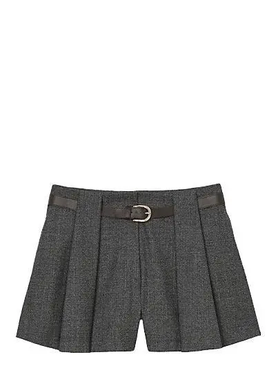 Sandro Belted High-rise Pleated Stretch-woven Shorts - Light Grey