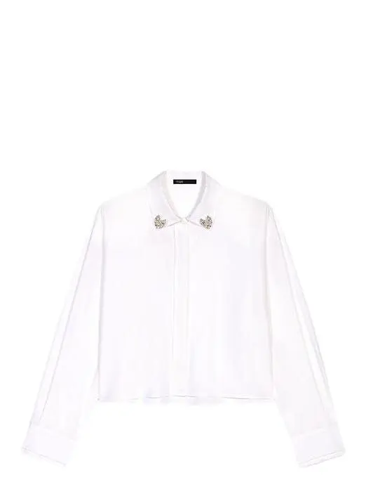 Maje Cropped Jewel-embellished Cotton Shirt - White
