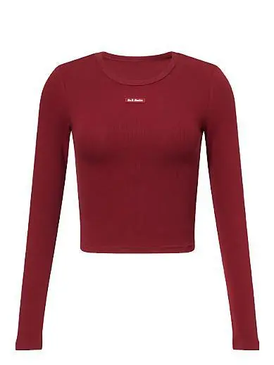 RU & ROCKA Logo-patch Ribbed Cotton Top - Burgundy