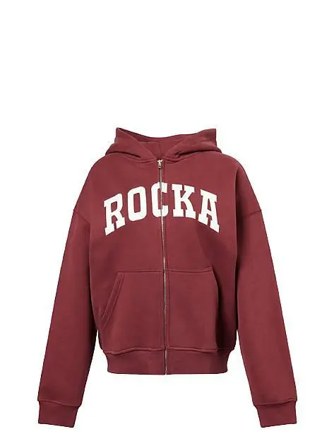 RU & ROCKA Varsity Logo-print Jersey Hoodie - Burgundy