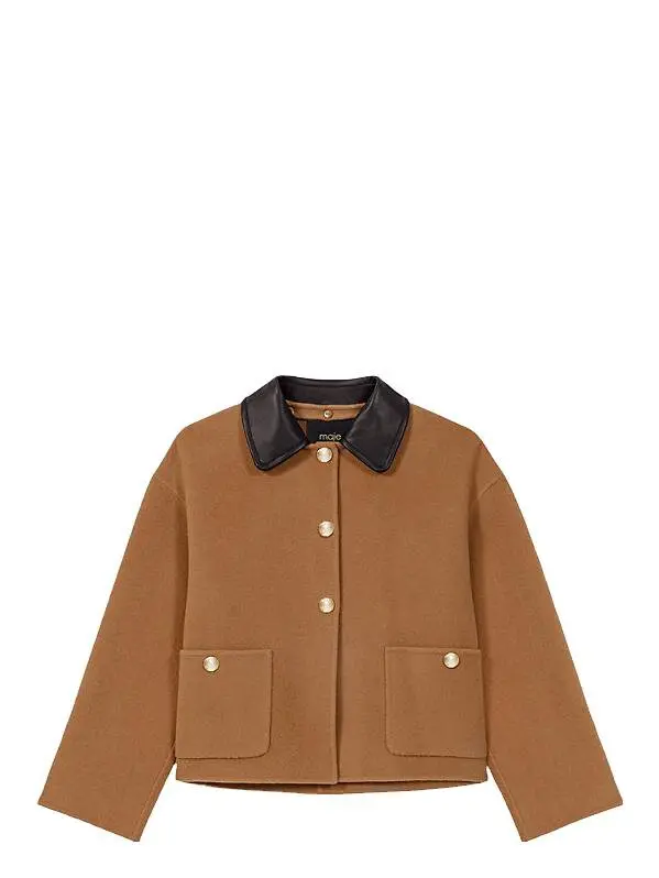Maje Contrast-collar Wool-blend Coat - Camel