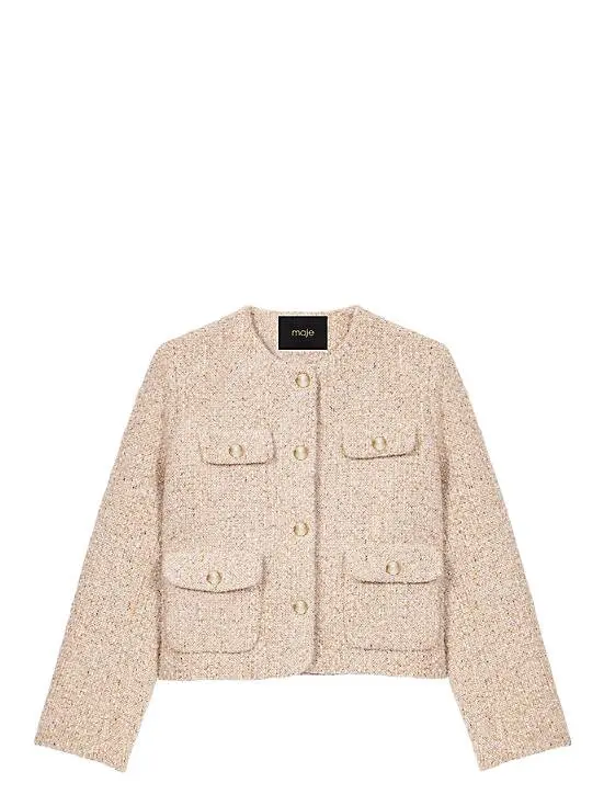 Maje Round-neck Button-down Tweed Jacket - Ecru