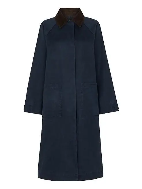 Whistles Gabriella Contrast-collar Waxed Overcoat - Navy