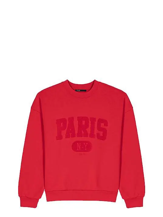 Maje Round-neck Cotton Sweatshirt With 'paris' Graphic - Red