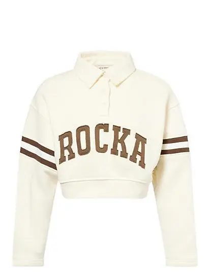 RU & ROCKA Cropped Cotton-blend Polo Sweatshirt - Cream