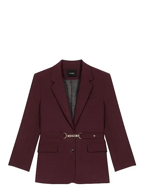 Maje Belted Single-breasted Blazer - Burgundy