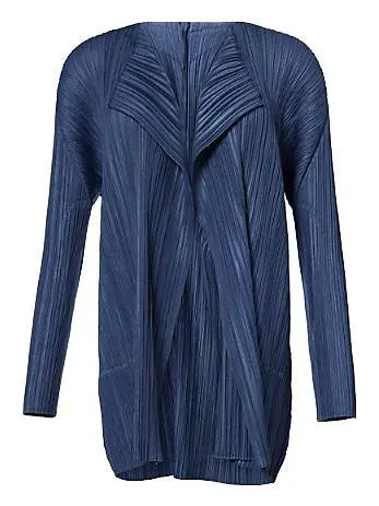 Issey Miyake Mellow Pleats Knit Cardigan - Navy