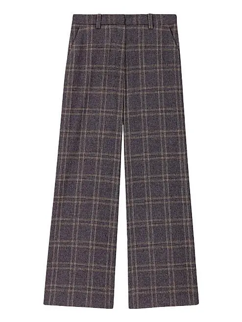 Maje Checked Wide-leg Stretch-woven Trousers - Grey