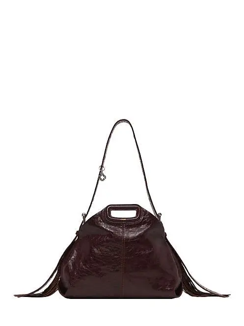 Maje Crackled-leather Shoulder Bag - Dark Brown
