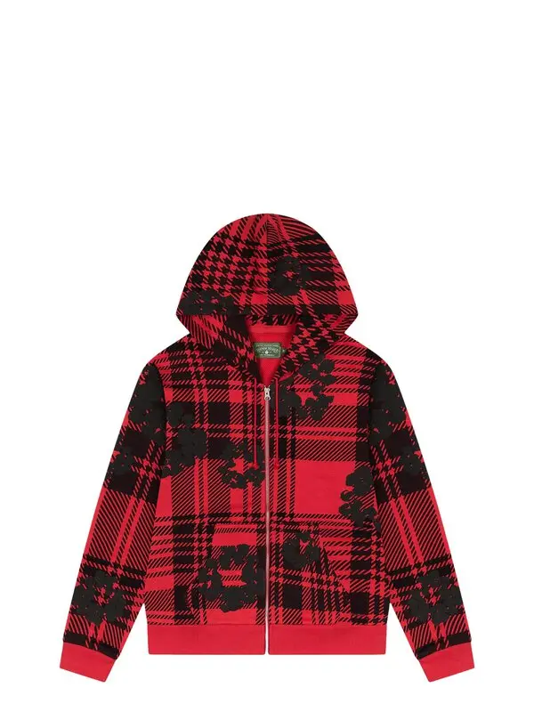 DENIM TEARS Plaid Cotton Wreath Zip Hoodie - Red