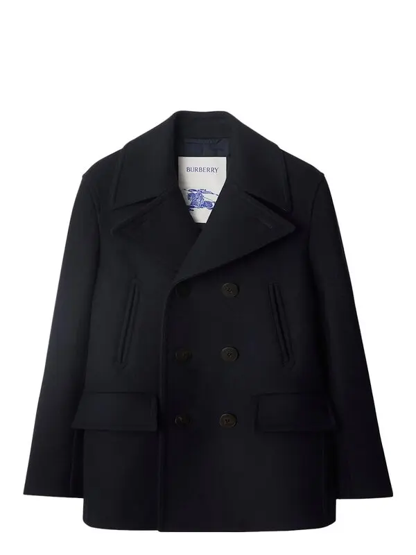 Burberry Wool Check-undercollar Pea Coat - Navy