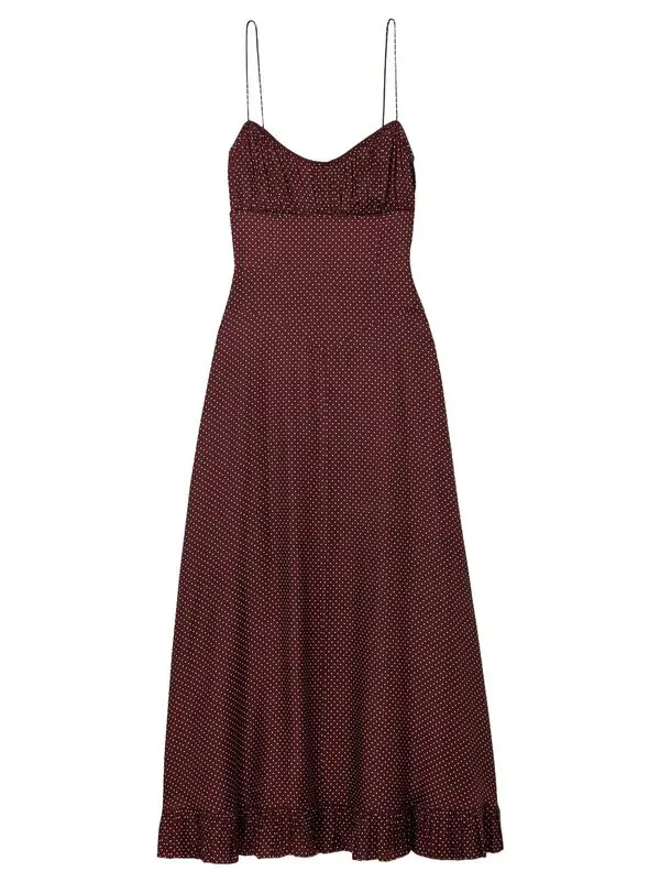 DÔEN Rosaria Polka-dot Silk-blend Midi Dress - Burgundy