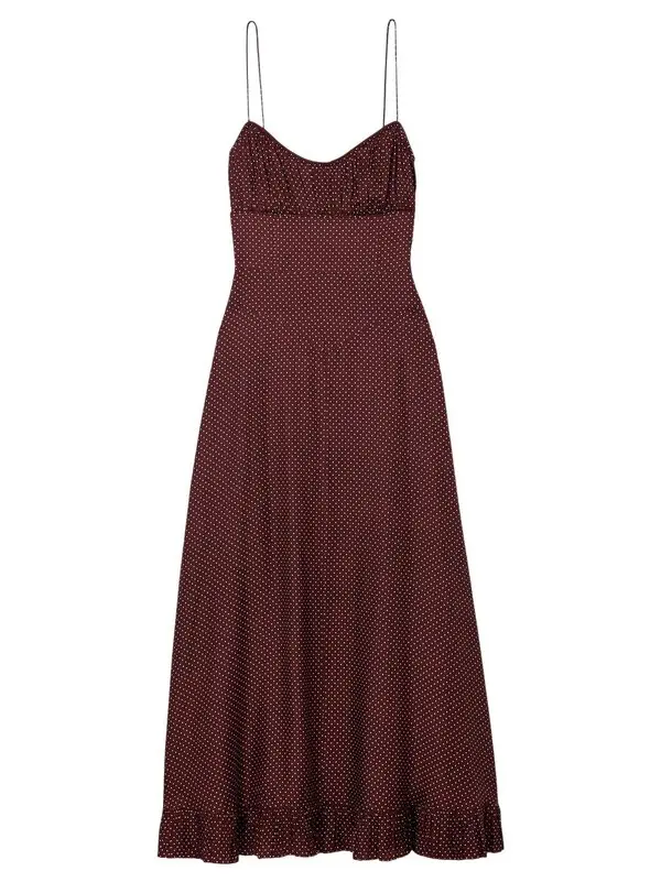 DÔEN Rosaria Polka-dot Silk-blend Midi Dress - Burgundy
