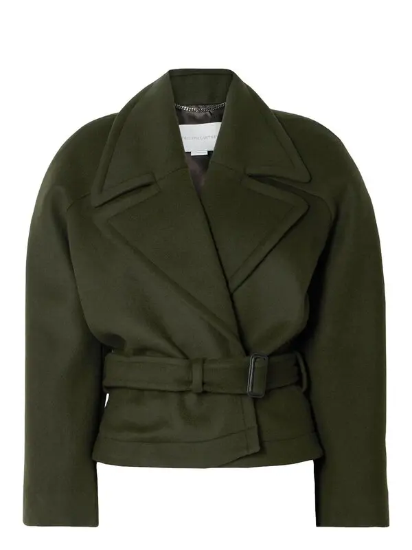 Stella McCartney Cropped Belted Double-breasted Wool Coat - Green