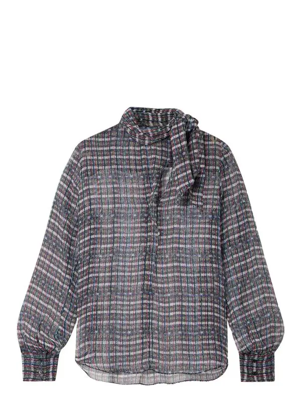 Isabel Marant Geona Tie-neck Checked Blouse - Blue