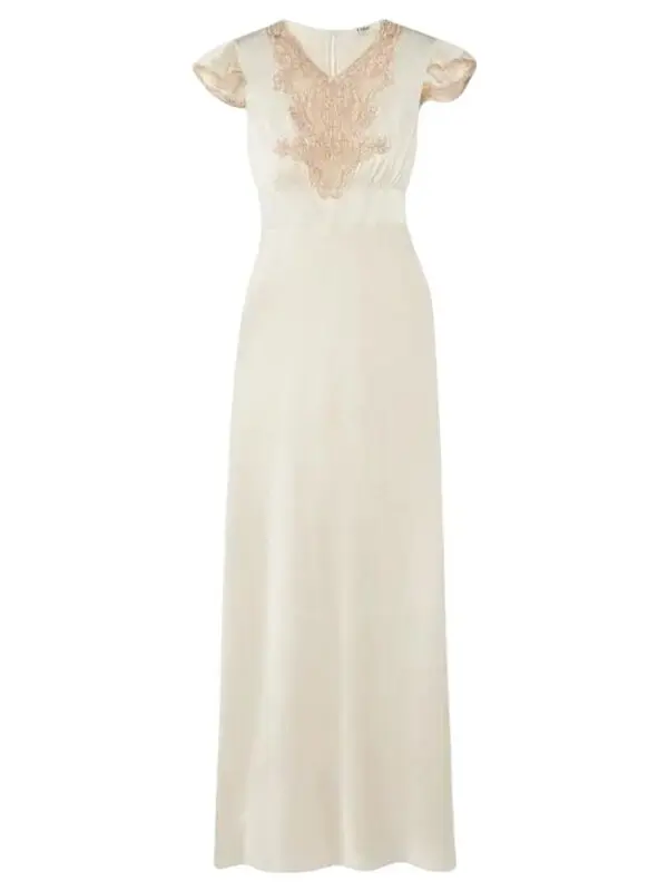 Chloé Corded Lace-trimmed Silk-satin Midi Dress - Cream