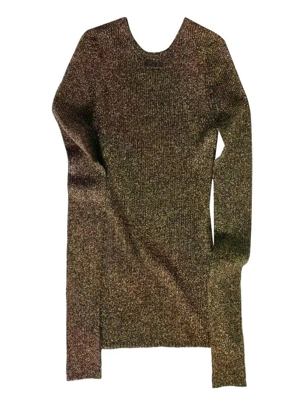 Miu Miu Lamé Ribbed-knit Sweater - Brown