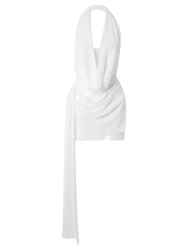 Alex Perry Halterneck Draped Sequined Mini Dress - White