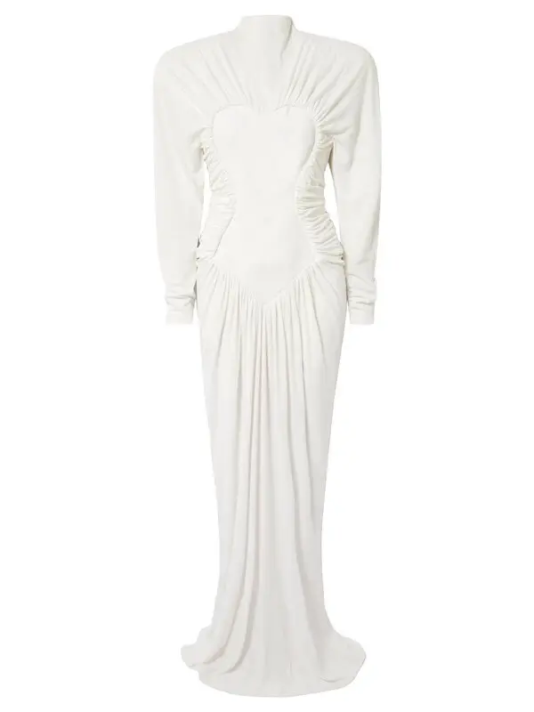 Stella McCartney Mesh-paneled Ruched Crepe Gown - White