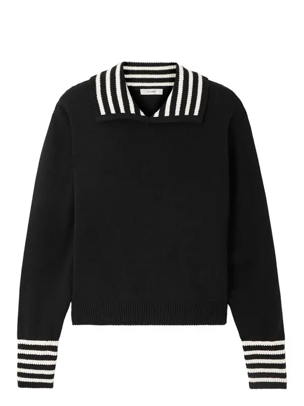 FRAME Striped Cotton-blend Sweater - Black