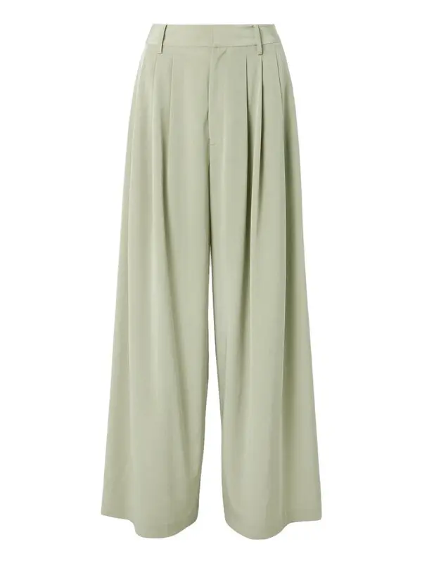 Tibi Pleated Crepe De Chine Wide-leg Trousers - Green