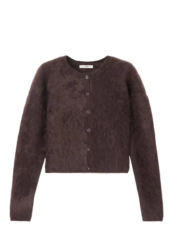 FRAME Teddy Cropped Brushed-cashmere Cardigan - Brown