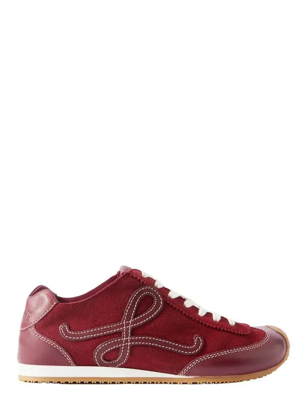 Loewe Ballet Runner 2.0 Leather And Suede Sneakers - Burgundy