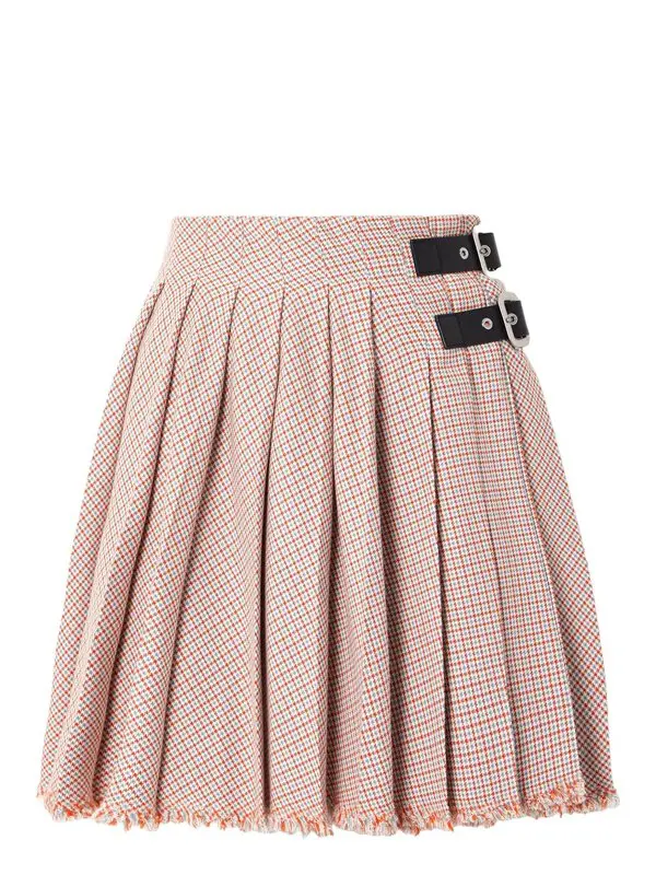 JIL SANDER Belted Pleated Checked Mini Skirt - Multi