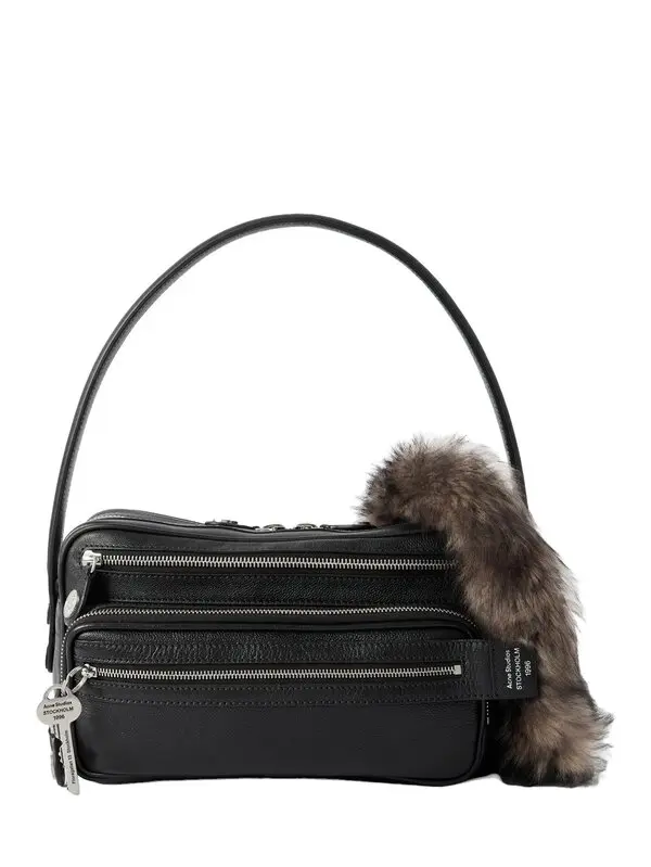 Acne Studios Small Shearling-trimmed Leather Shoulder Bag - Black