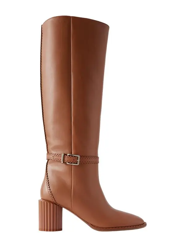 Zimmermann Eddie Buckled Scalloped Leather Knee Boots - Brown