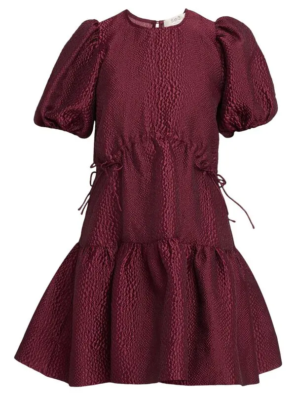 Sea Fayetta Embossed Puff-sleeve Mini Dress - Burgundy