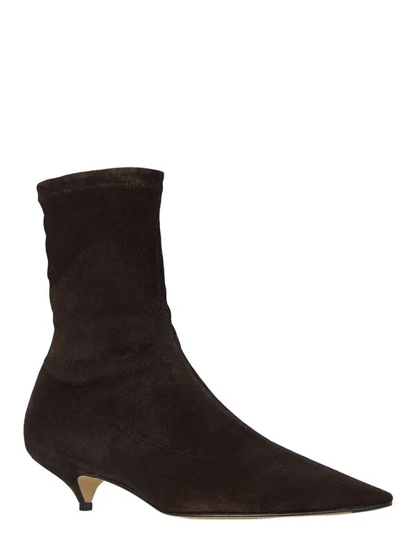 THE ROW Liisa Kitten Bootie In Suede - Lacquer Brown