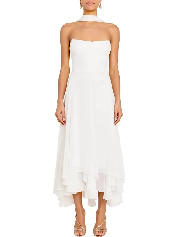 Amanda Uprichard Monterey Strapless Chiffon Midi Dress - Ivory