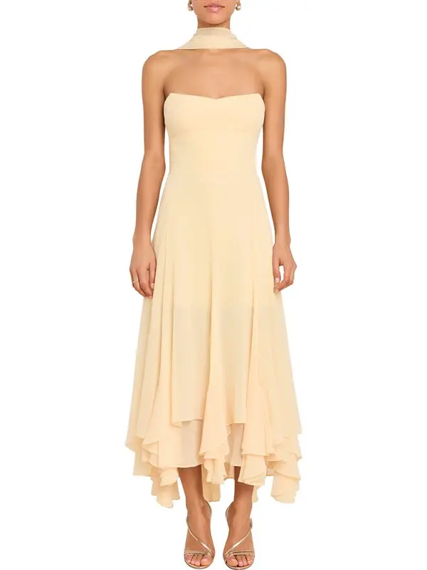 Amanda Uprichard Monterey Midi Dress With Detachable Scarf - Cornsilk