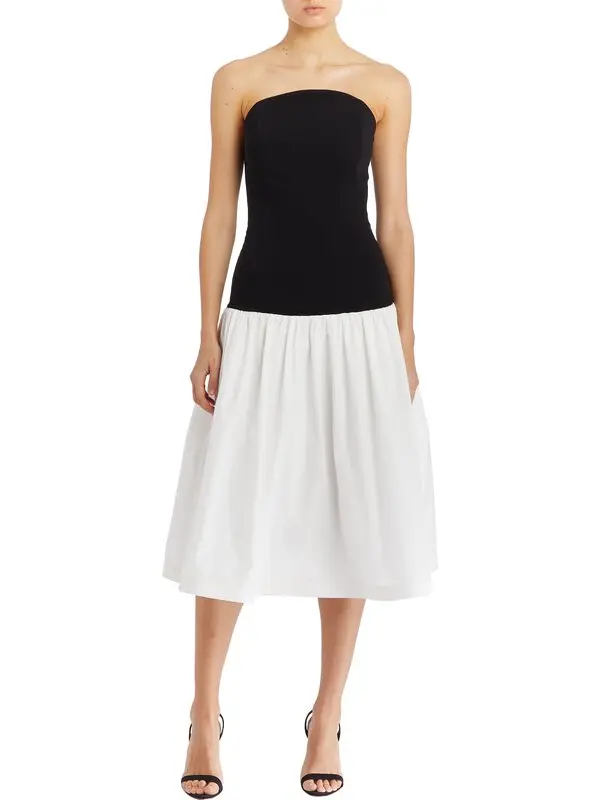 Amanda Uprichard Valencia Strapless Midi Dress - Black,white