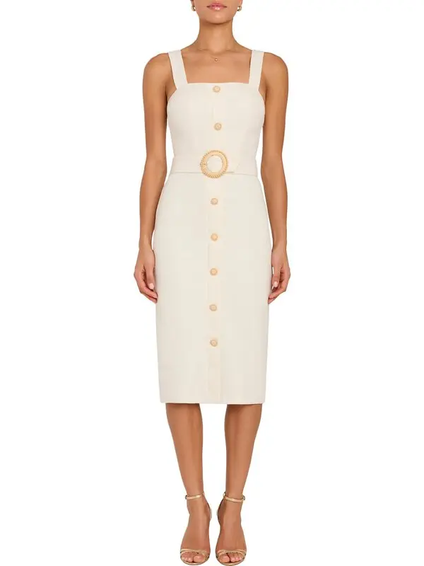 Amanda Uprichard Uptown Fitted Midi Dress - Ecru