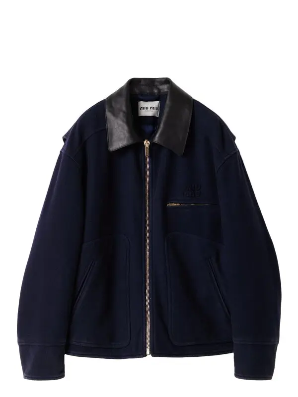 Miu Miu Washed Wool Cloth Blouson Jacket - Navy