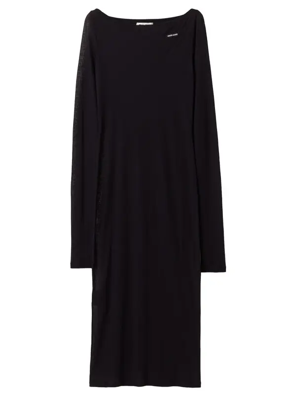 Miu Miu Long Ribbed Knit Jersey Dress - Black