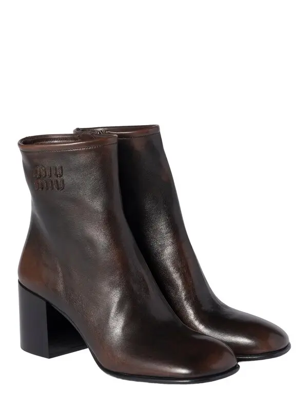 Miu Miu Fumé Leather Booties - Dark Brown