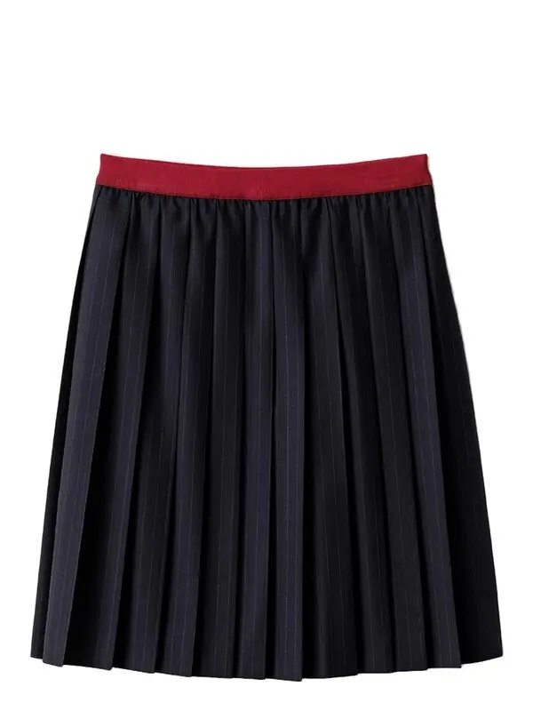 Miu Miu Pinstriped Pleated Midi Skirt - Navy
